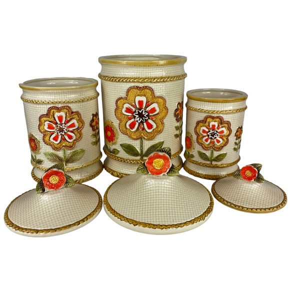 Vintage | Kitchen | Vtg Cottagecore Ceramic 97s Floral Basketweave ...